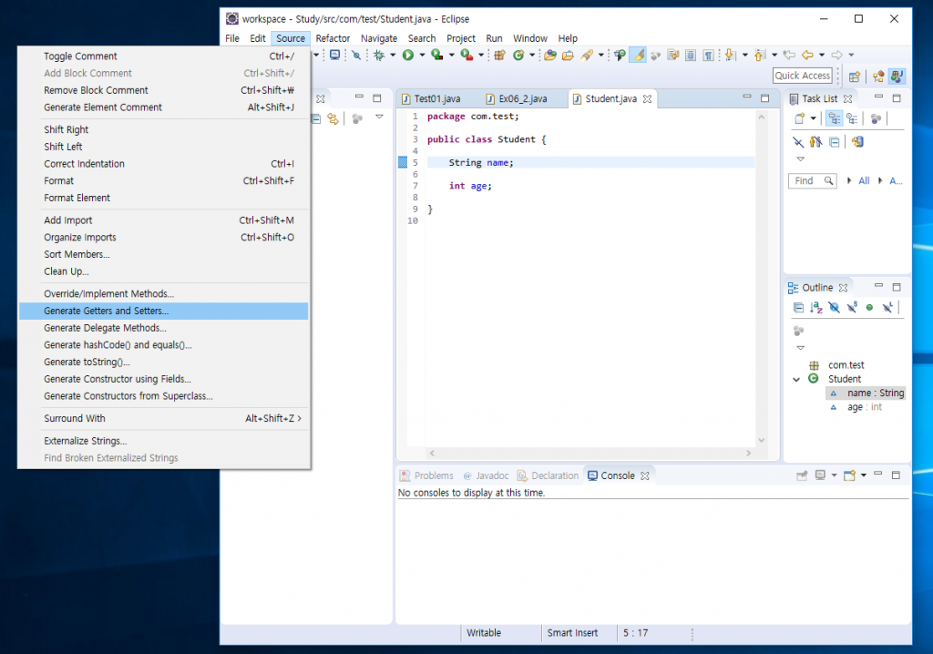 [이클립스] Eclipse에서 getter/setter 메소드 자동 생성하기 – 유발(Jubal)
